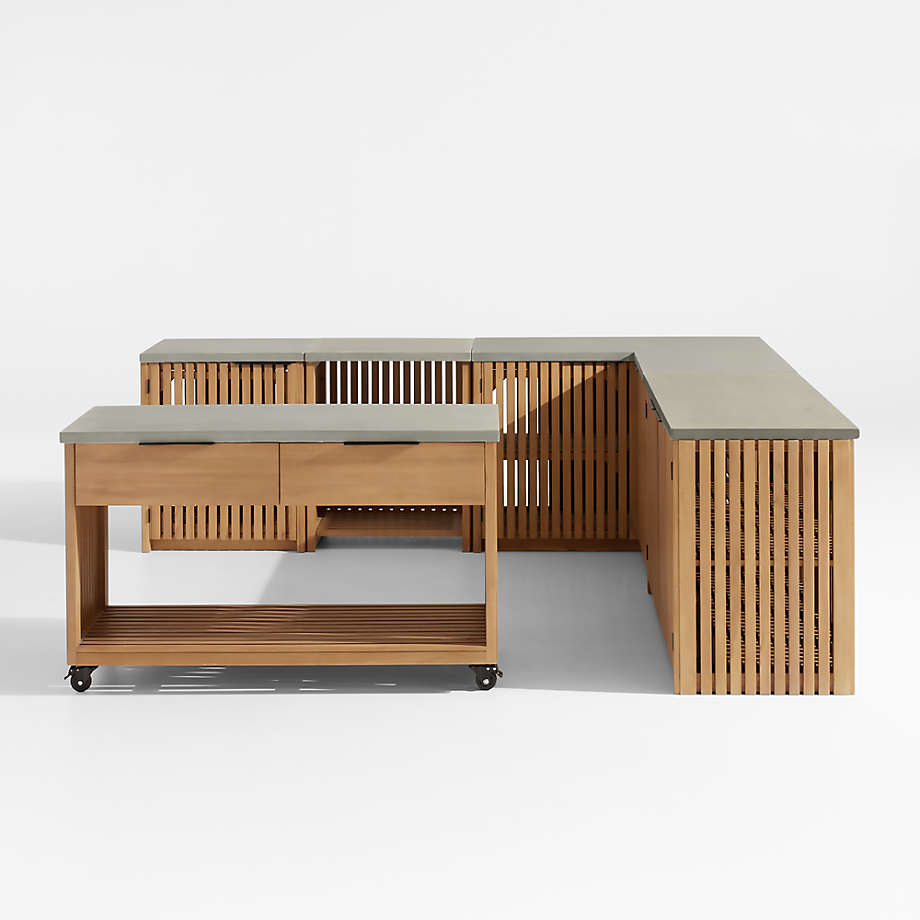 Batten 4-Piece L-Shaped Teak Outdoor Kitchen Set with Island + Reviews ...