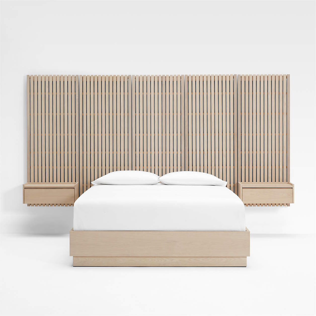 Batten White Oak Plinth-Base Bed, Panels and Nightstands | Crate & Barrel