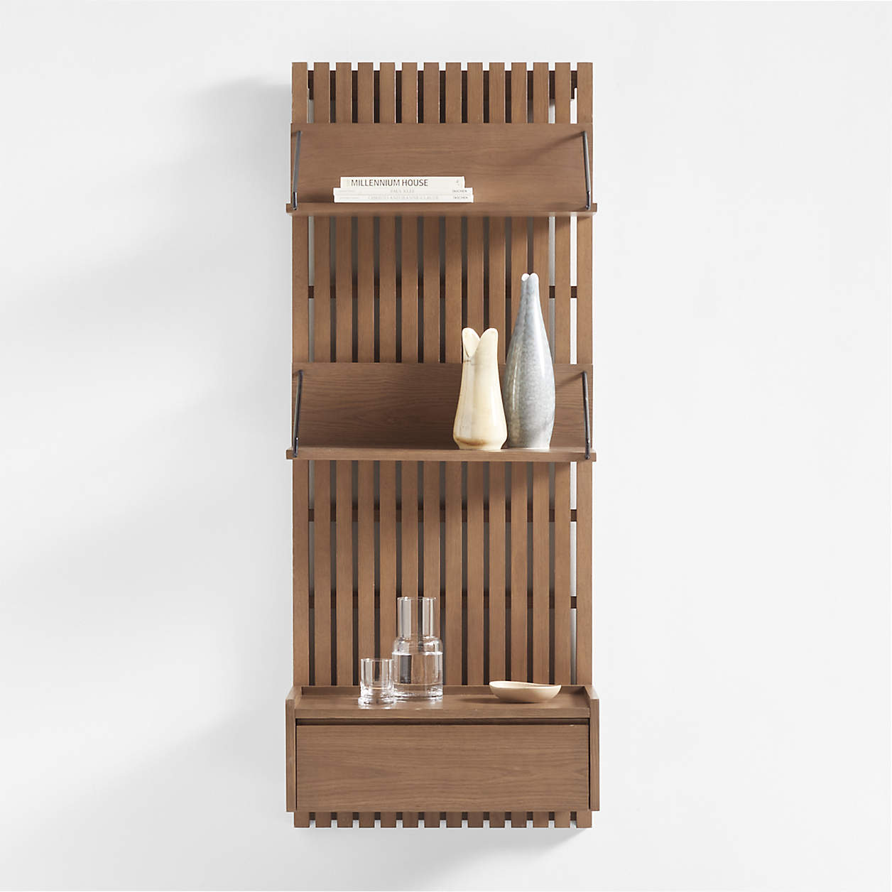 Batten Brown Oak Panel and Floating Drawer Set | Crate & Barrel