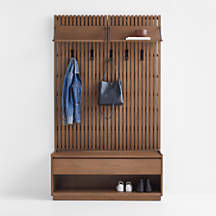 Batten Brown Oak Storage Bench and Panel Set with Reversible Shelf ...