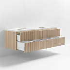 Batten 72" White Marble Top and Oak Wood Double Sink Floating Vanity ...