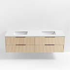 Batten 72" White Marble Top and Oak Wood Double Sink Floating Vanity ...