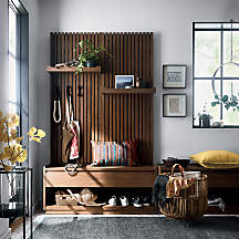 Batten Brown Oak Storage Bench and 2 Wall-Mounted Coat Racks | Crate ...