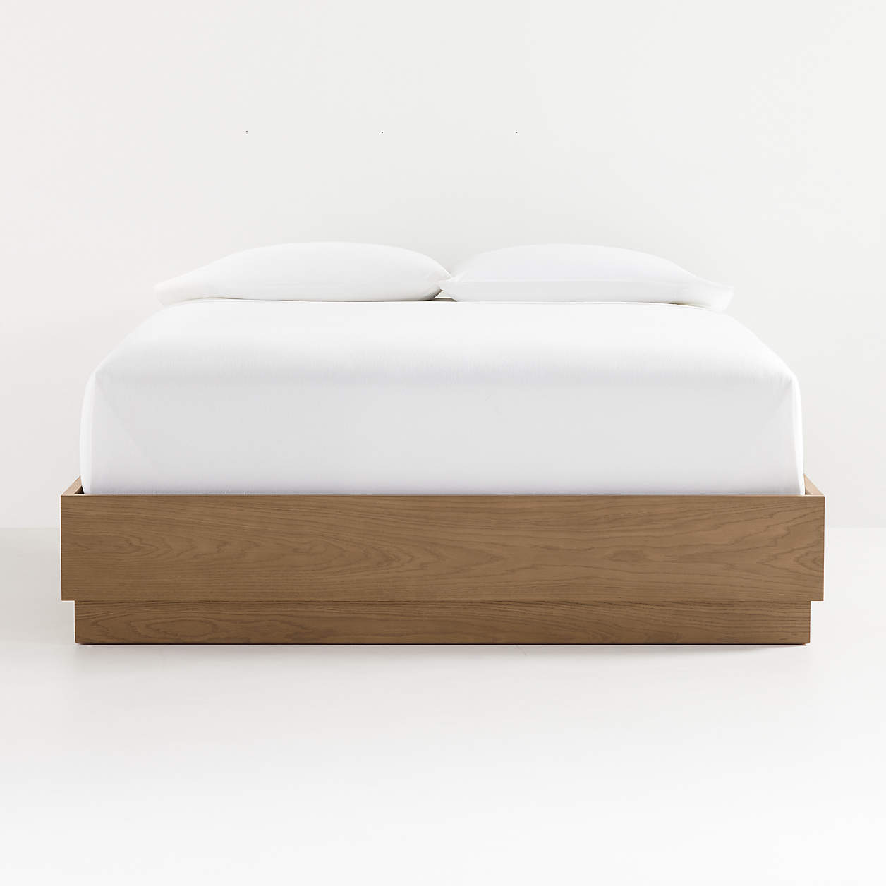 Batten Brown Oak Queen Plinth-Base Bed + Reviews | Crate & Barrel