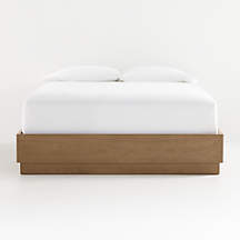 Batten Brown Oak Queen Plinth-Base Bed + Reviews | Crate & Barrel Canada
