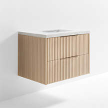 Batten 30" White Marble Top and Oak Wood Single Sink Floating Vanity ...