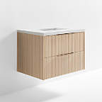 Batten 30" White Marble Top and Oak Wood Single Sink Floating Vanity ...