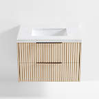 Batten 30" White Marble Top and Oak Wood Single Sink Floating Vanity ...