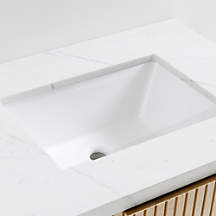 Batten 30" White Marble Top and Oak Wood Single Sink Floating Vanity ...