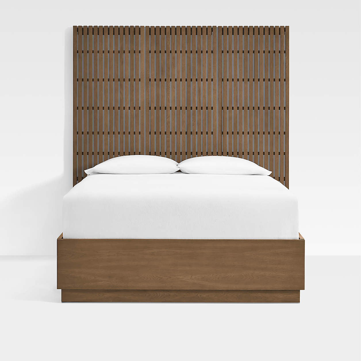 Batten Brown Oak Queen Plinth-Base Storage Bed and Panels | Crate & Barrel