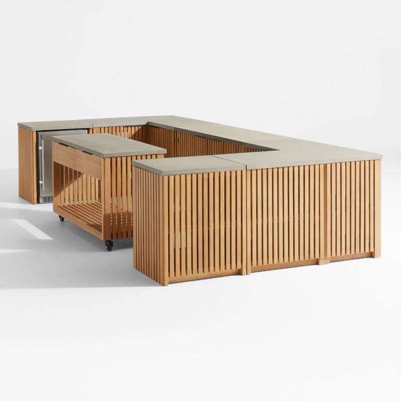 Batten U-Shaped Teak Outdoor Kitchen Set with Island + Reviews | Crate ...