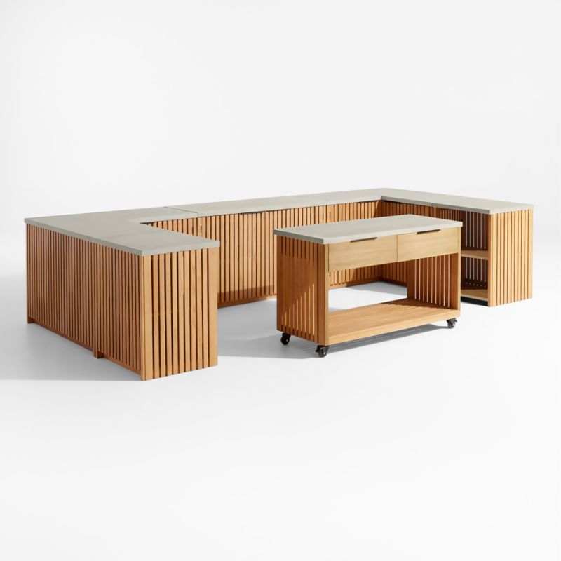 Batten U-Shaped Teak Outdoor Kitchen Set with Island + Reviews | Crate ...