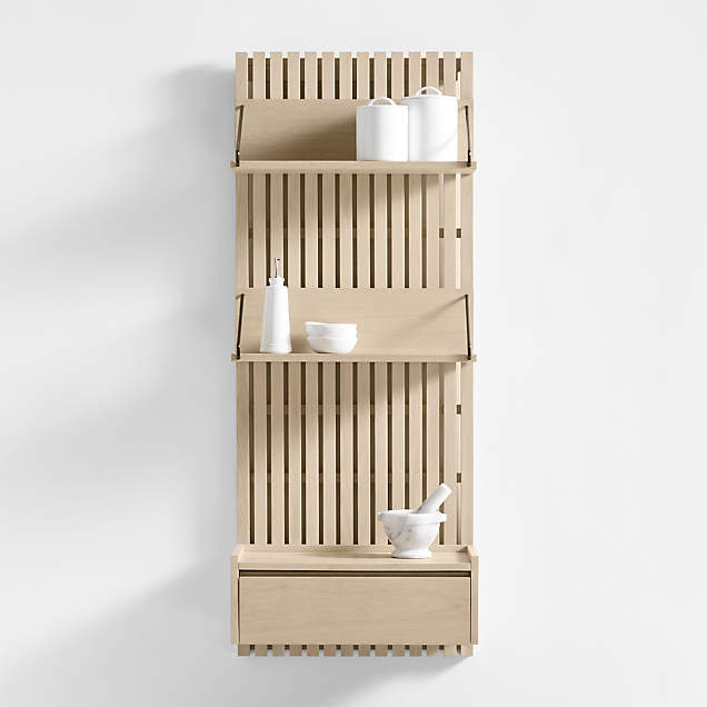 Batten Brown Oak Panel and Floating Drawer Set | Crate & Barrel