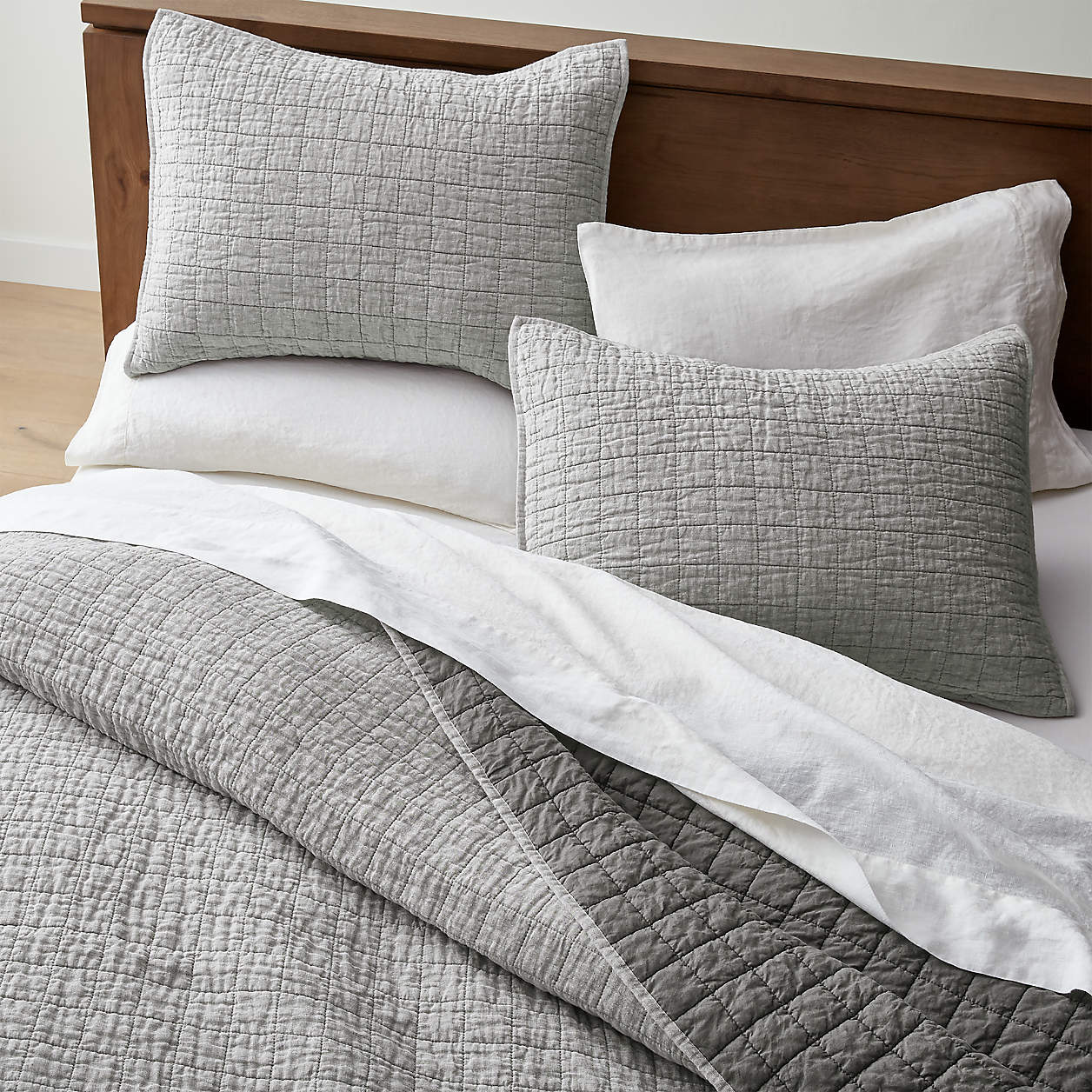 Grey Belgian Flax Linen Quilts | Crate & Barrel