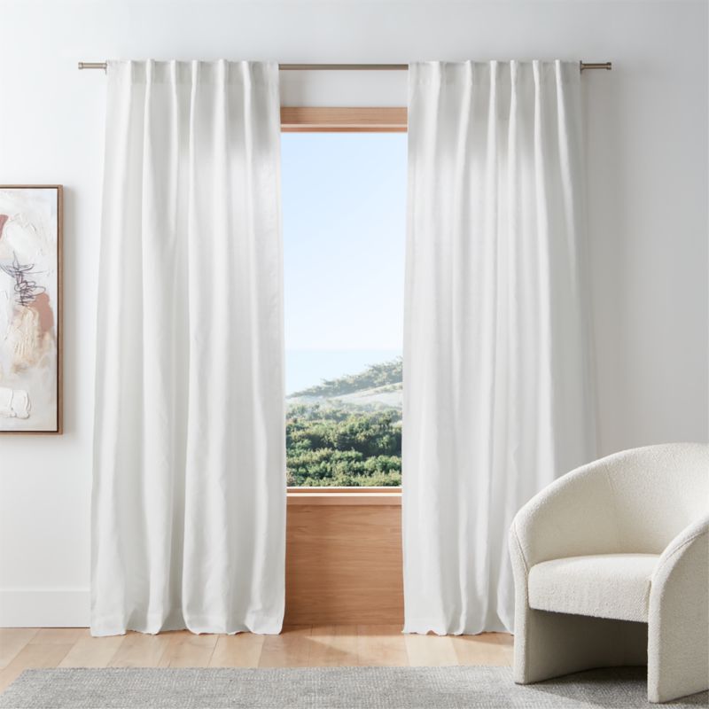 Crisp White EUROPEAN FLAX Certified Linen Window Curtain Panel 52 x96