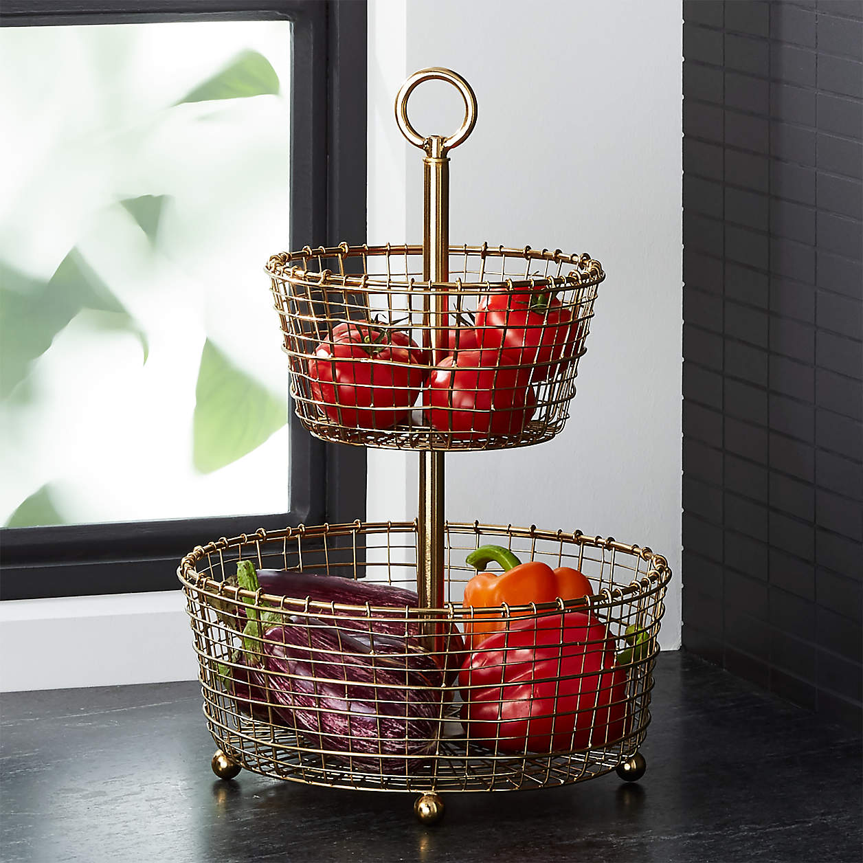 Bendt Gold 2-Tier Wire Fruit Basket + Reviews | Crate & Barrel