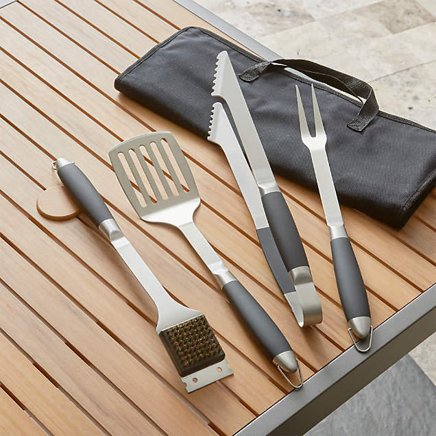Wood-Handled 9-Piece Barbecue Tool Set + Reviews | Crate & Barrel