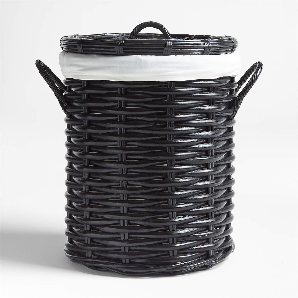 Black Woven Rattan Hamper + Reviews | Crate & Barrel