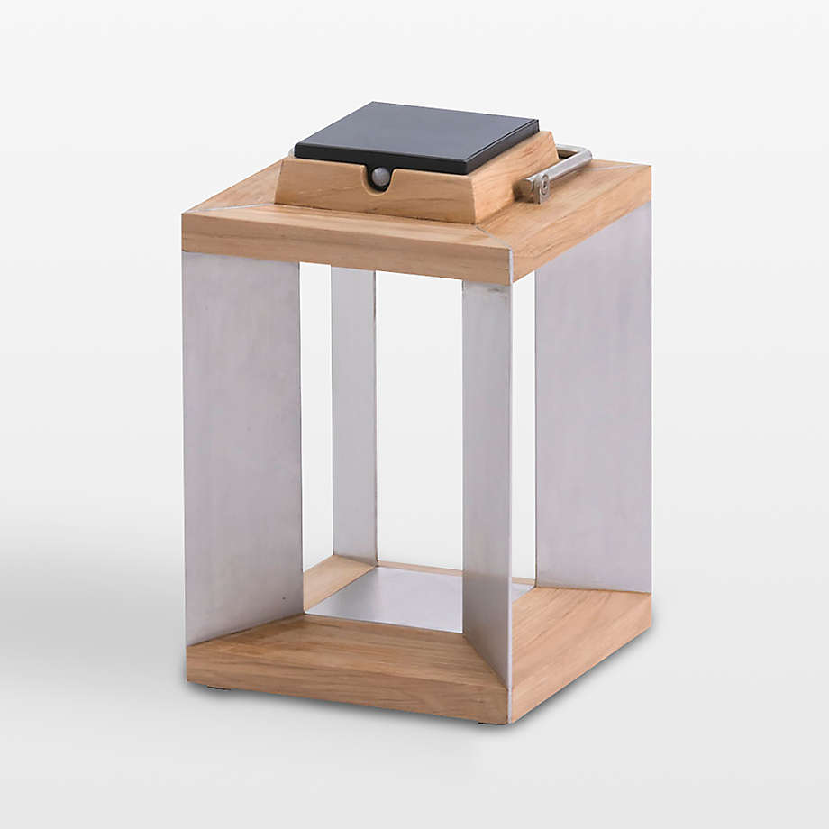 Blade Teak and Stainless Steel LED Solar Outdoor Lantern 14" | Crate ...