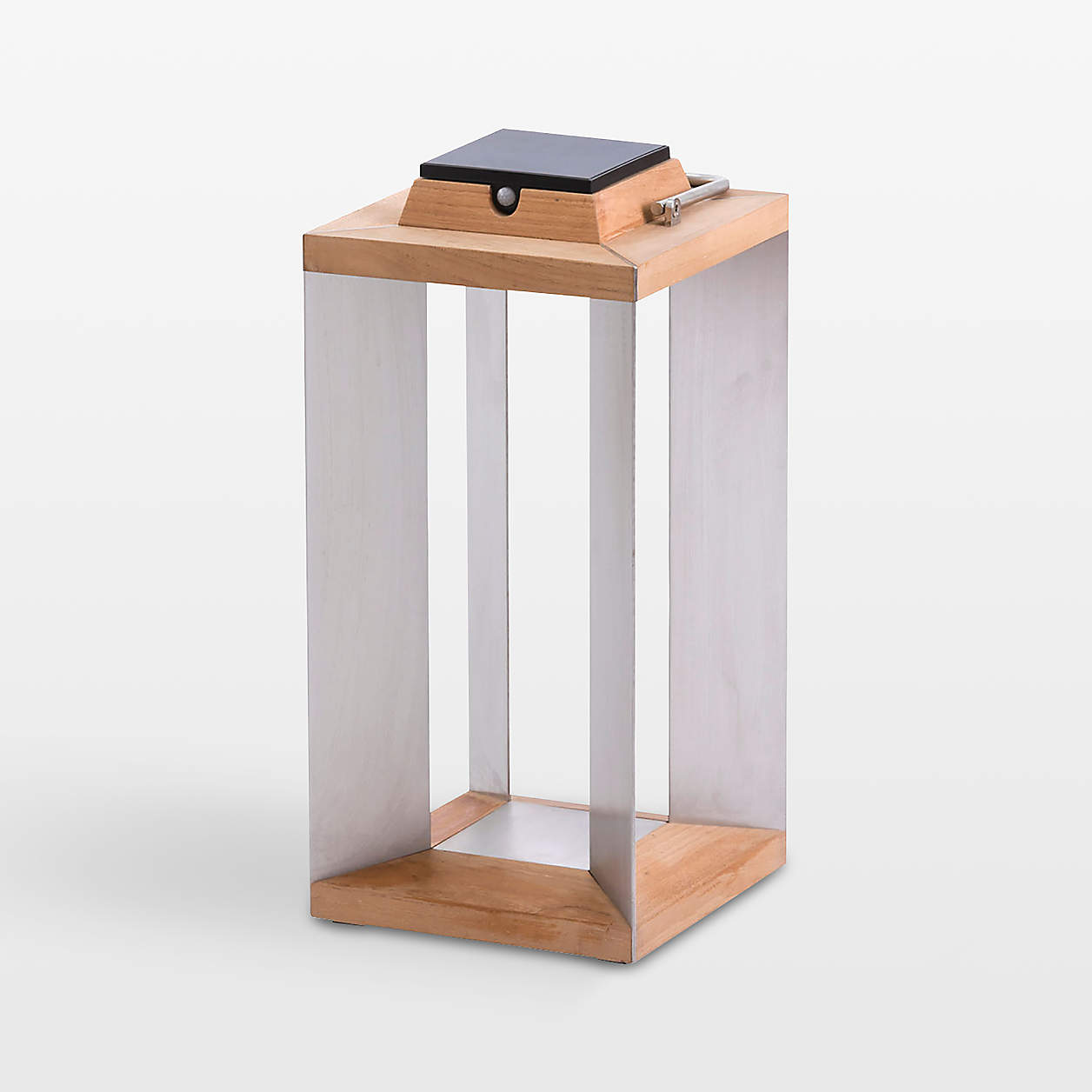 Blade Teak and Stainless Steel LED Solar Outdoor Lantern 18" | Crate ...
