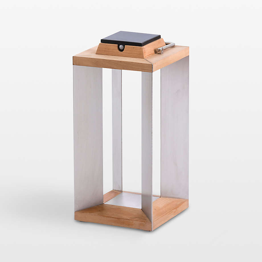 Blade Teak and Stainless Steel LED Solar Outdoor Lantern 18" | Crate ...