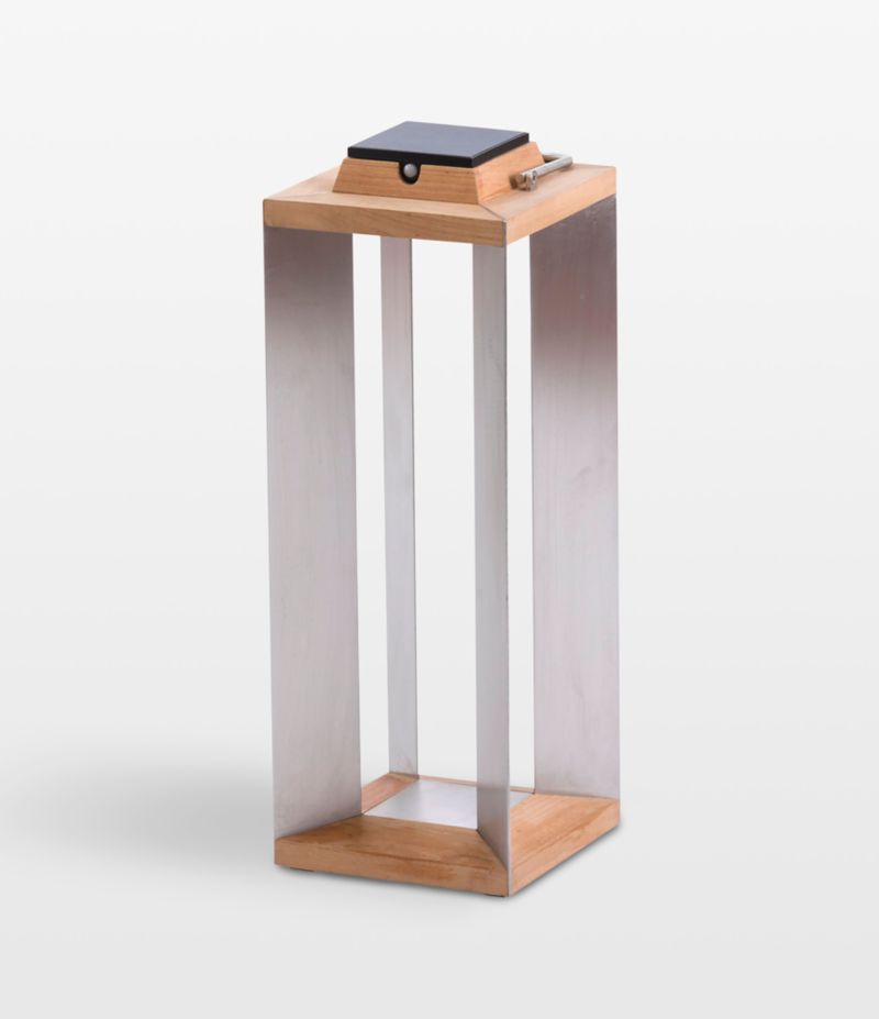 Blade Teak and Stainless Steel LED Solar Outdoor Lantern 26" | Crate ...