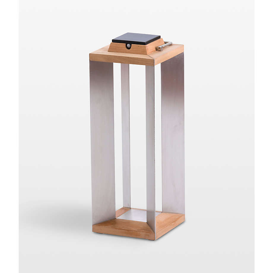 Blade Teak and Stainless Steel LED Solar Outdoor Lantern 26" | Crate ...