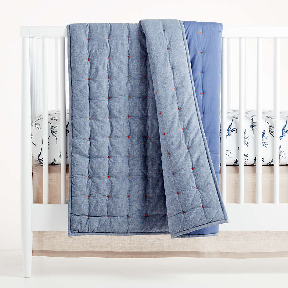 Blue Chambray Crib Quilt + Reviews | Crate and Barrel