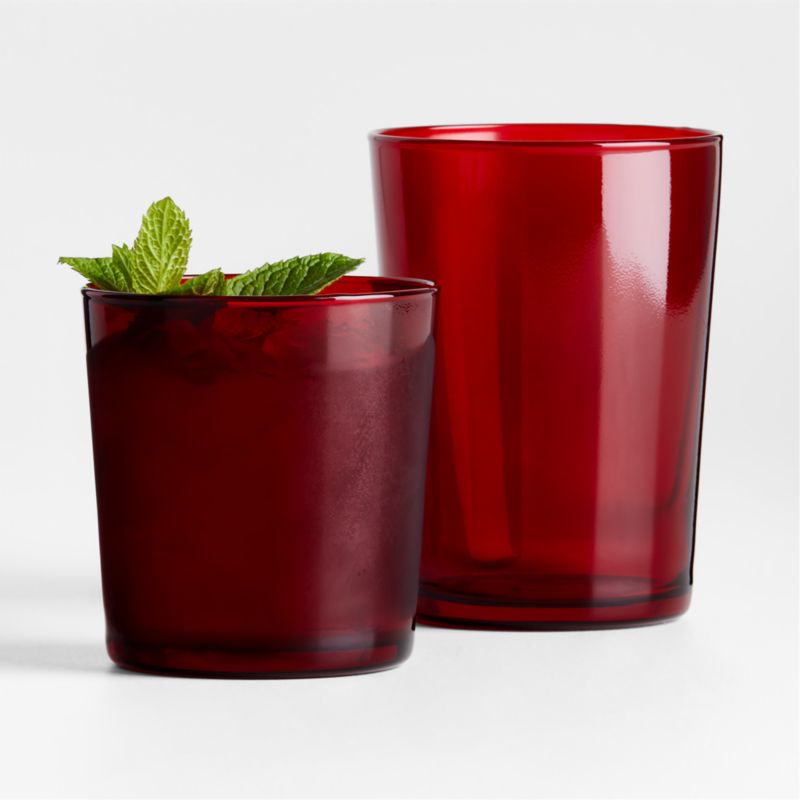 Bodega 12-Oz. Double Old-Fashioned Red Glass + Reviews | Crate & Barrel