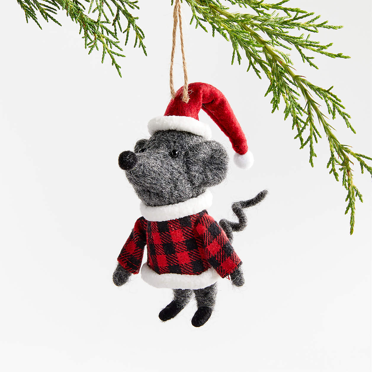 Boiled Wool Holiday Mouse Christmas Ornament | Crate & Barrel