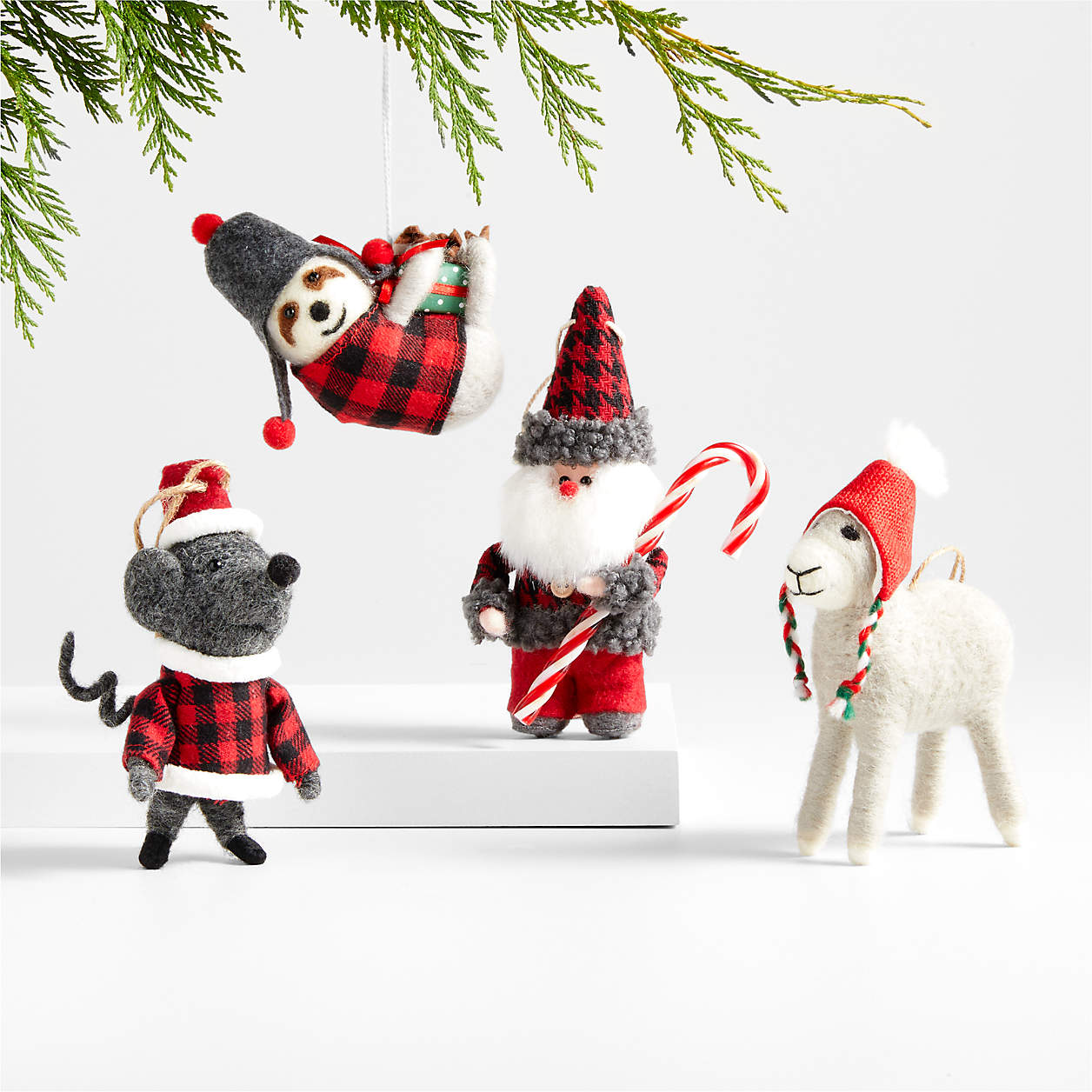 Boiled Wool Animal Christmas Tree Ornaments, Set of 4 | Crate & Barrel