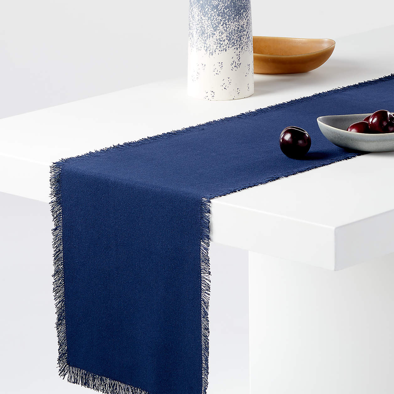 Craft 90-Inch Fringed Deep Indigo Cotton Table Runner + Reviews | Crate ...