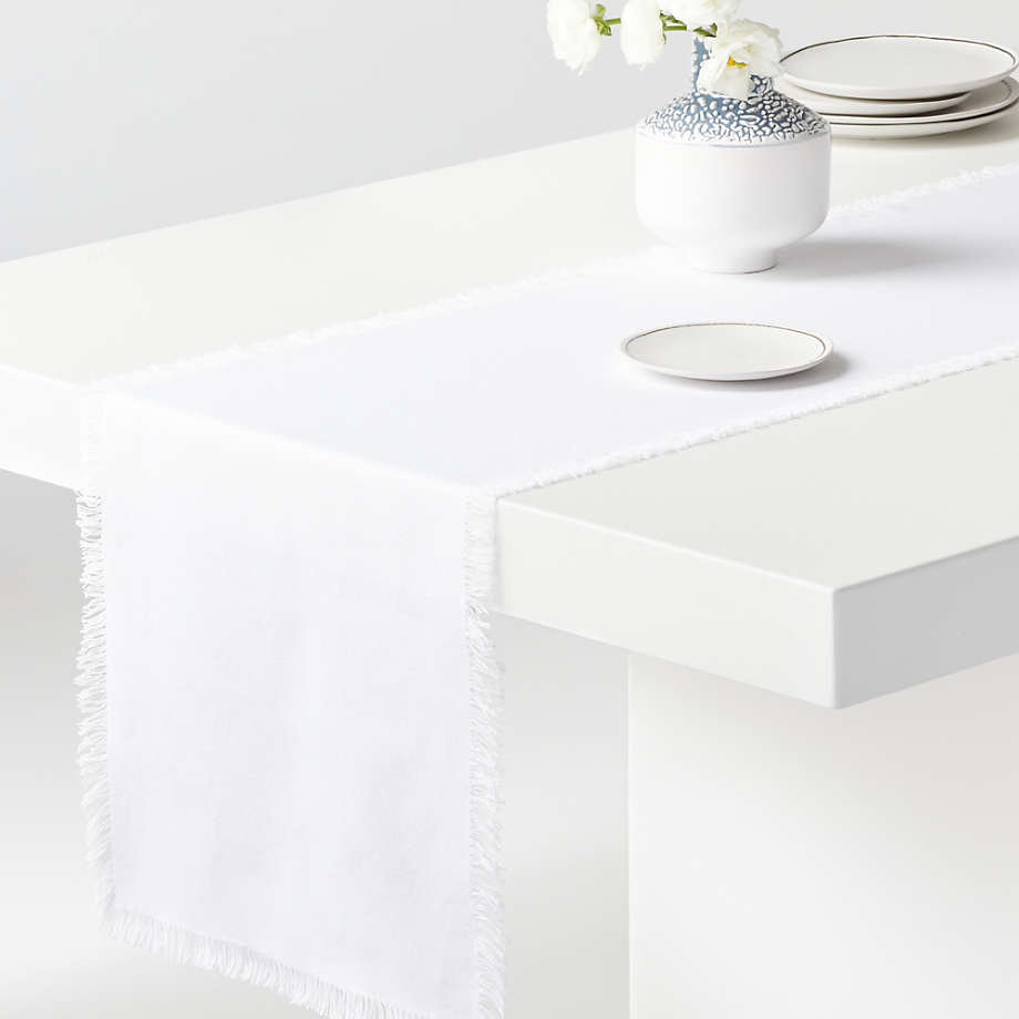 Craft 90-Inch Fringed Crisp White Cotton Table Runner + Reviews | Crate ...
