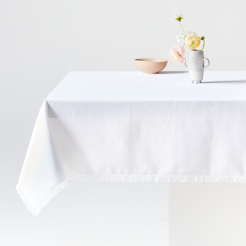 Bonita White 60"x90" Fringe Tablecloth + Reviews | Crate and Barrel