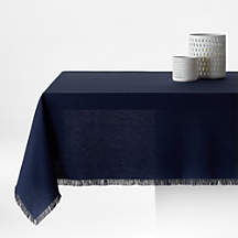 Craft Deep Indigo Organic Cotton Fringe Tablecloth + Reviews | Crate ...