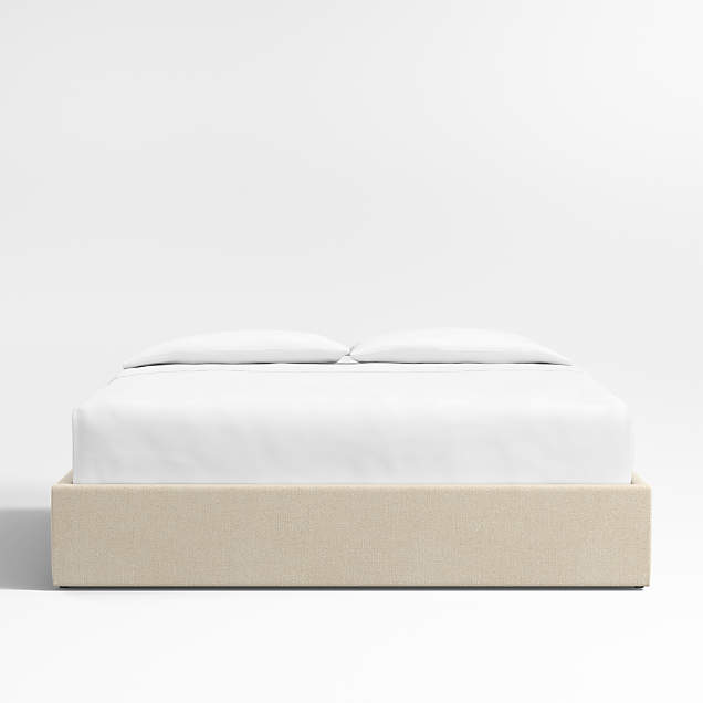 Linen Ivory Upholstered Queen Storage Bed Base + Reviews | Crate & Barrel