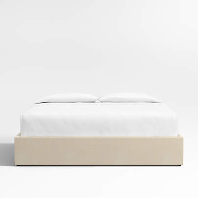 Velvet Beige Upholstered King Storage Bed Base | Crate & Barrel
