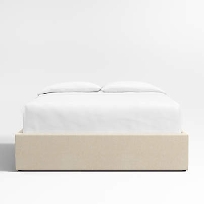 Weave Natural Beige Upholstered Queen Storage Bed Base | Crate & Barrel