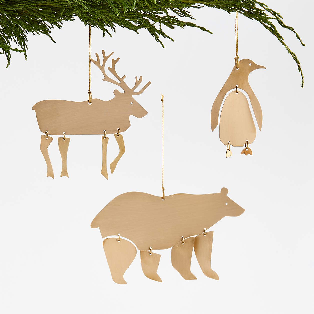 Brass Dangle Animals Christmas Tree Ornaments | Crate & Barrel