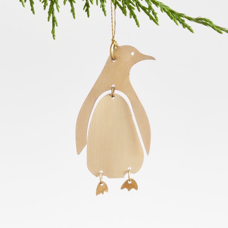 Brass Metal Dangle Leg Penguin Christmas Tree Ornament | Crate & Barrel