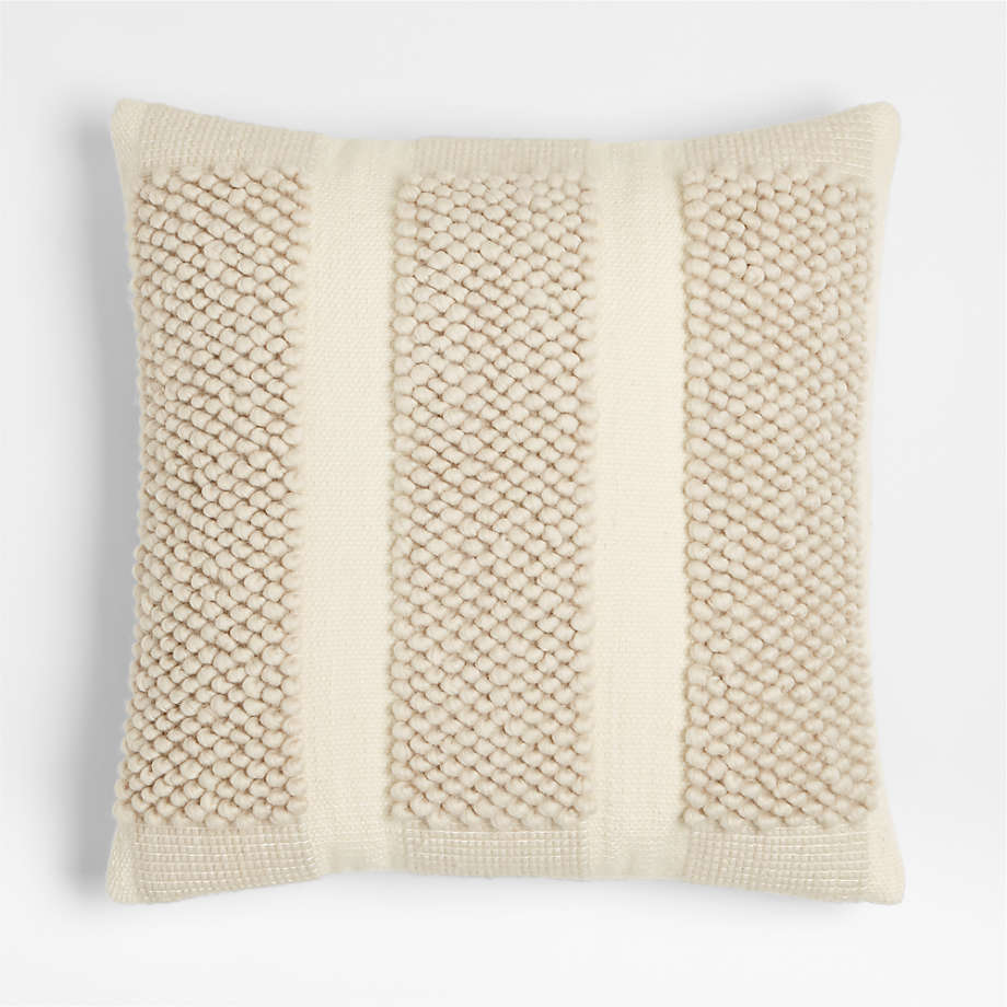 Bubble Handwoven Wool 23"x23" Striped Ivory Throw Pillow with Feather ...