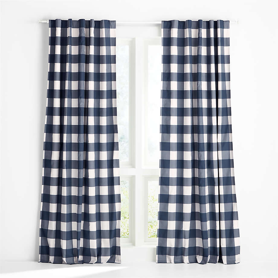 Navy Blue Buffalo Check Cotton Kids Window Curtain Panel | Crate & Kids