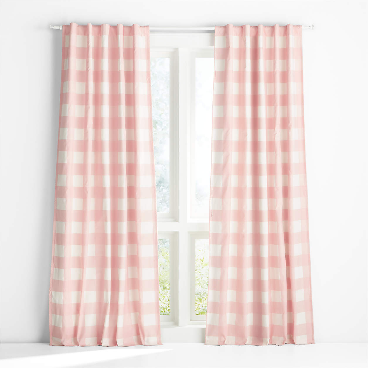 Kids Pink Buffalo Check Curtain Panel 96" | Crate & Kids