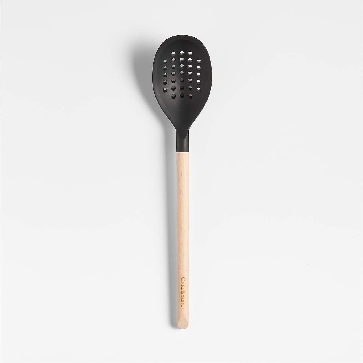 Crate & Barrel Black Silicone and Wood Deep Slotted Spoon | Crate & Barrel