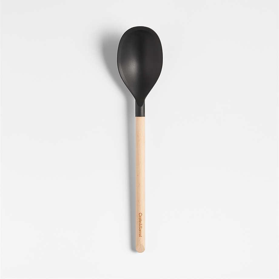 Crate & Barrel Black Silicone and Wood Deep Spoon + Reviews | Crate ...