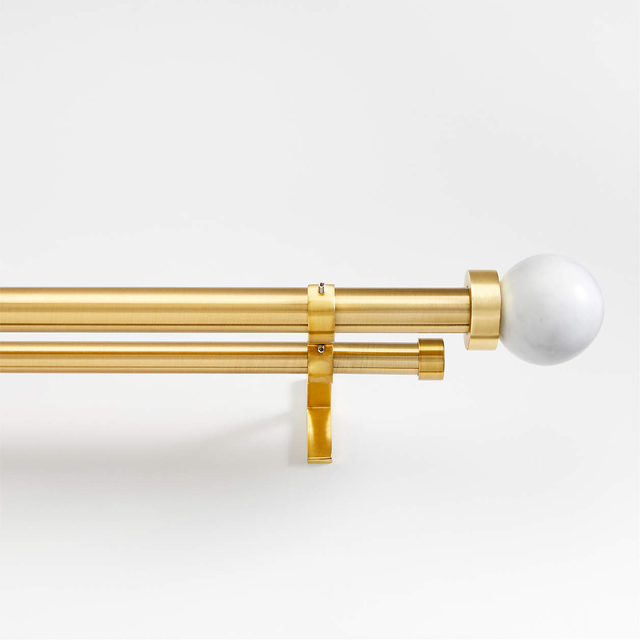 Brass 1" Double Curtain Rod and Large Marble Round End Cap Finials Set ...
