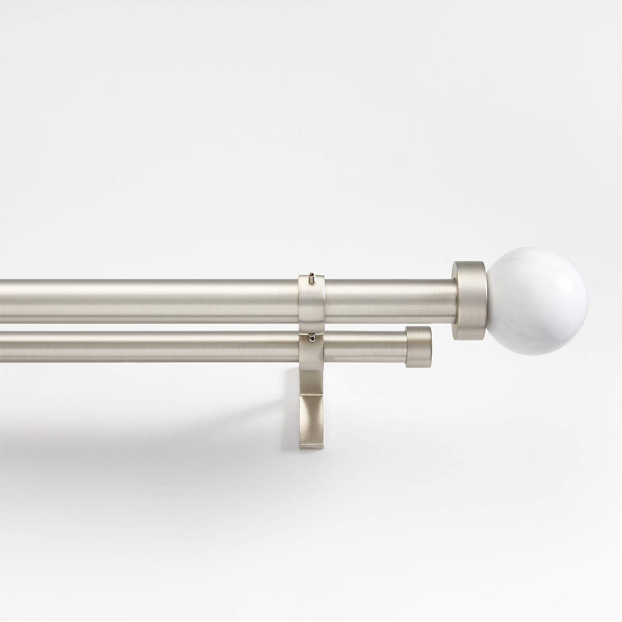 Brushed Nickel 1" Double Curtain Rod and Large Marble Round End Cap ...