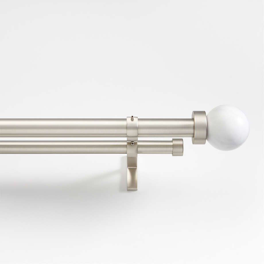 Brushed Nickel 1" Double Curtain Rod and Large Marble Round End Cap ...
