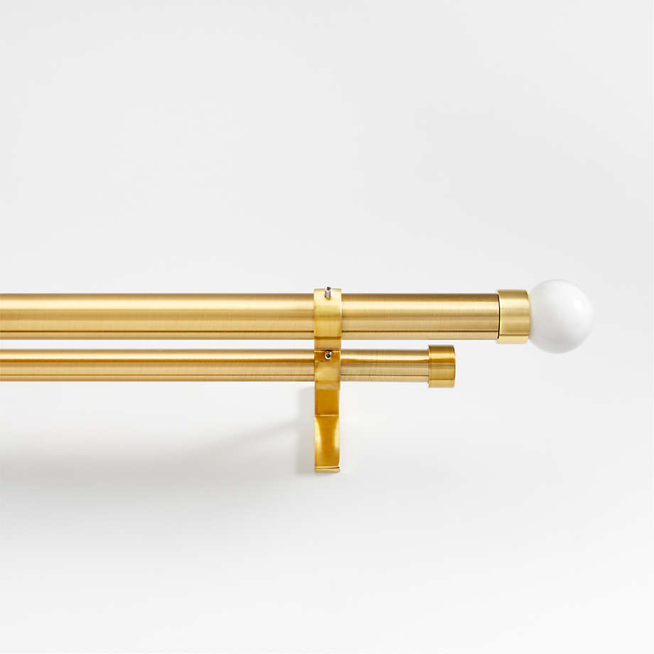 Brass 1 Double Curtain Rod And Small Marble Round End Cap Finials Set 120 170 Crate And Barrel