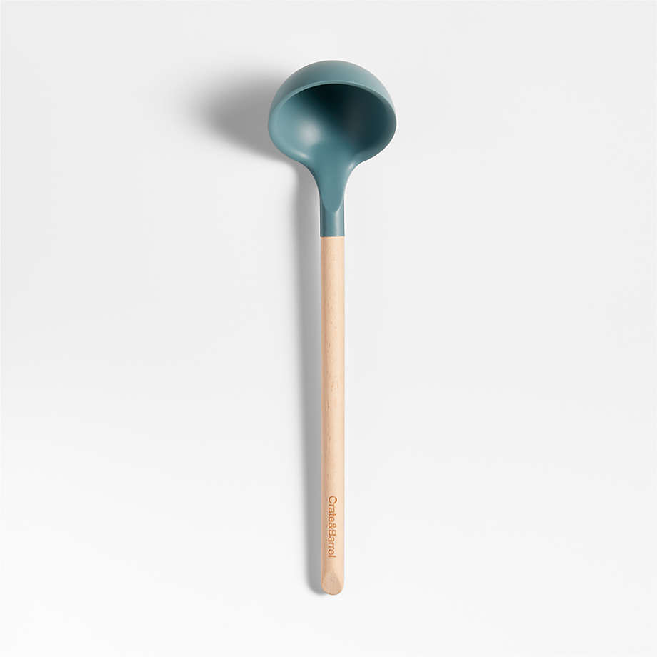 Crate & Barrel Deep Sage Green Silicone and Wood Ladle | Crate & Barrel ...